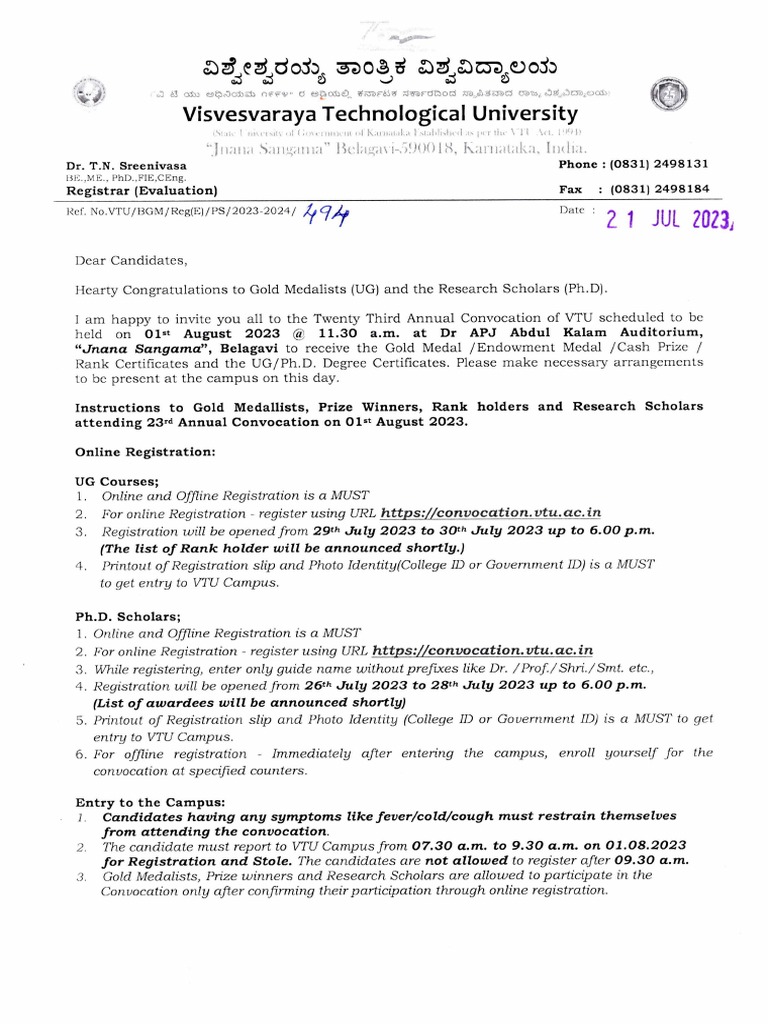 23rd Convocation Instructions. | PDF