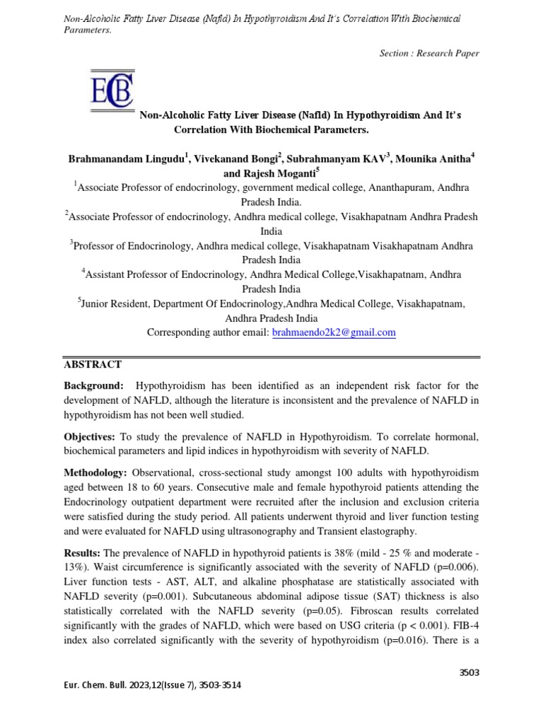 3503 Eur. Chem. Bull. 2023,12 (Issue 7), 3503-3514 | PDF | Hypothyroidism | Clinical Medicine