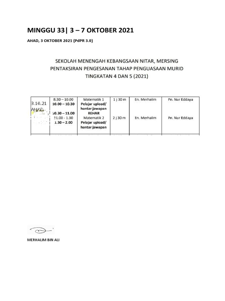 Merhalim Bin Ali RPH 2021 M 33 | PDF