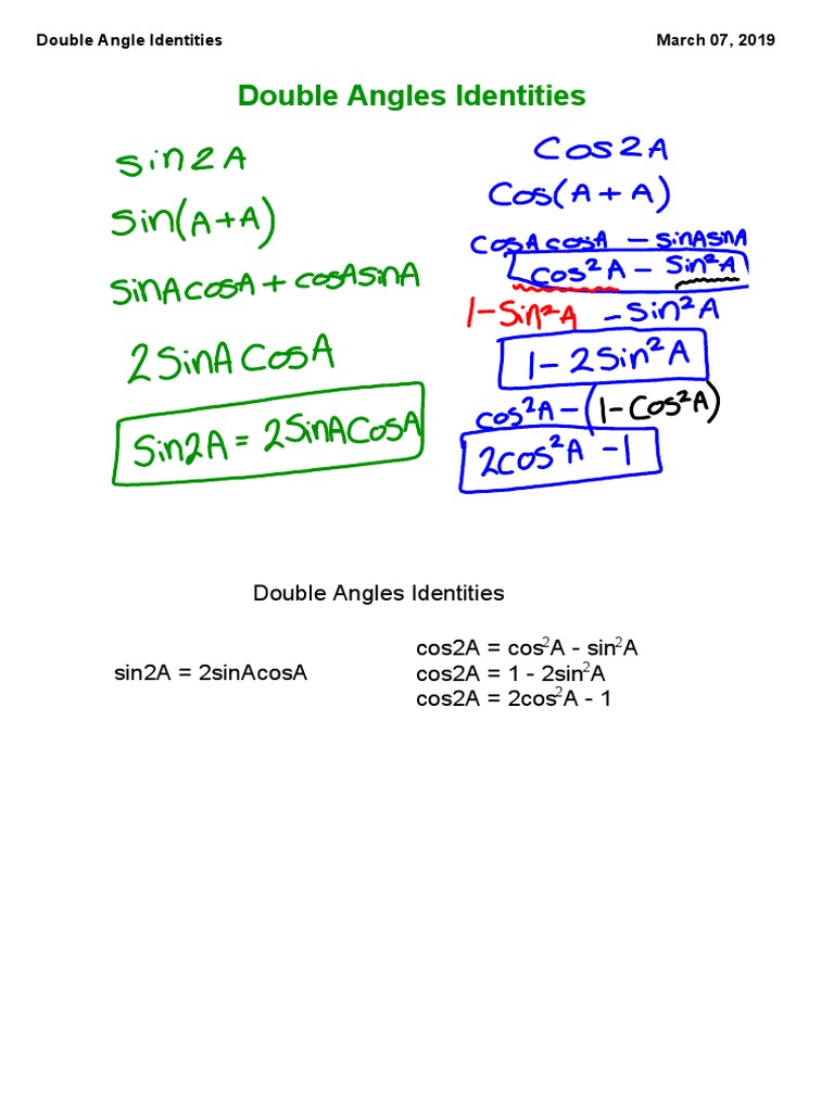 Double Angle Identities | PDF
