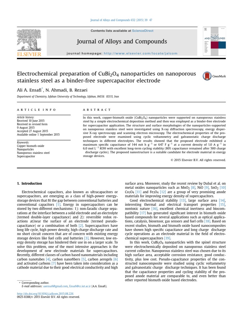 CuBi2O4 Nanoparticles for Supercapacitors | PDF | Electrochemistry ...