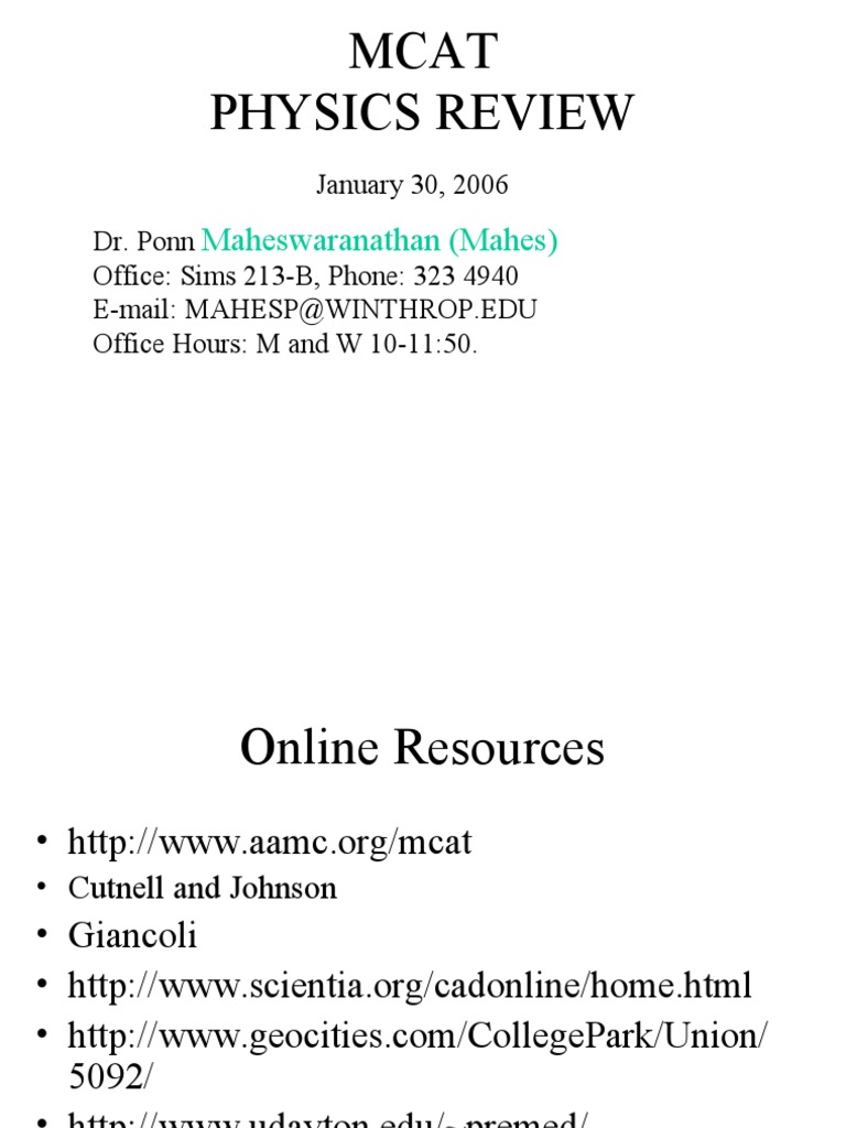 Dokumen - Tips MCAT Physics Review | PDF | Momentum | Torque