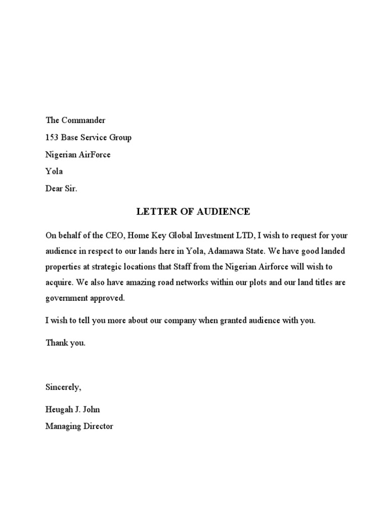 Home Key Audience Letter Format | PDF