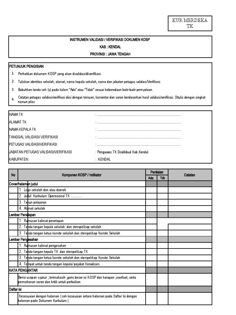 Instrumen Verval KOSP Kendal-2 | PDF