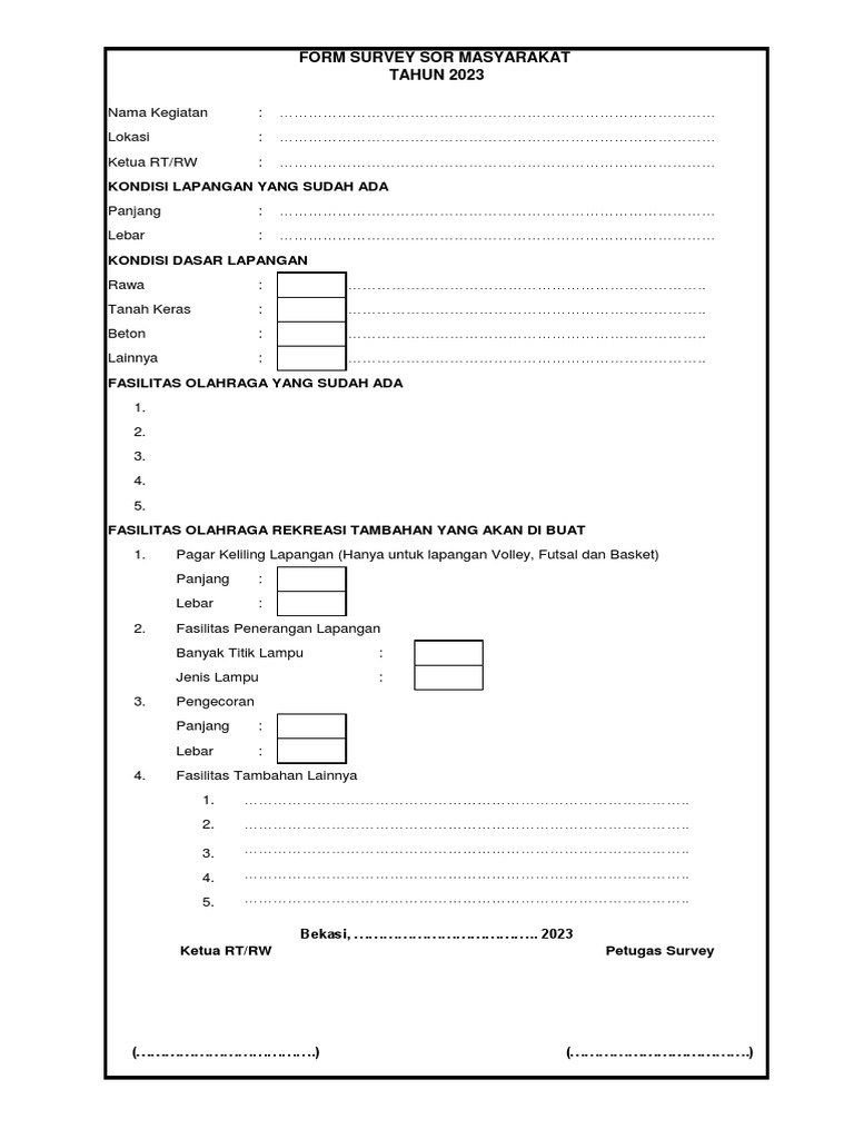 Form Survey Lapangan Sor | PDF