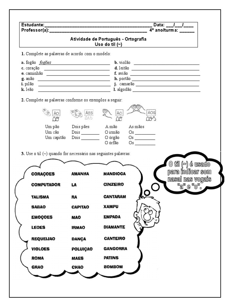 Atividades de Ortografia com Til | PDF | Artes Linguísticas e ...