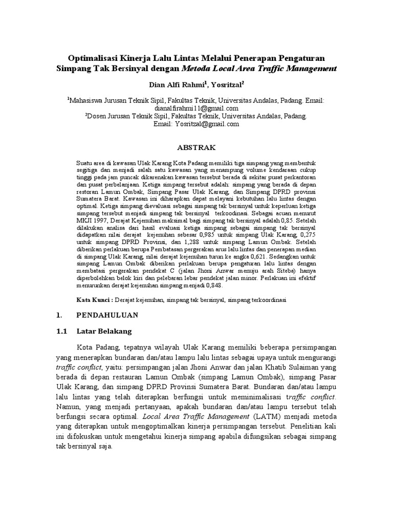 Optimalisasi Kinerja Lalu Lintas Melalui Penerapan Pengaturan Simpang ...