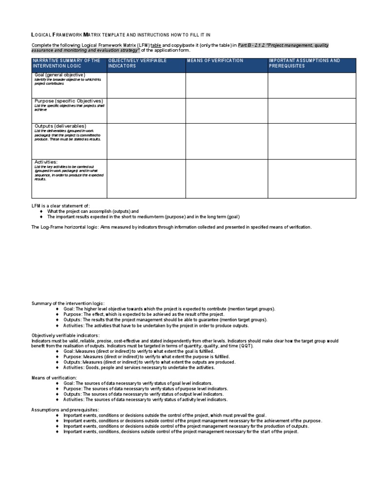 Logical Framework Matrix Guide | PDF | Project Management | Goal