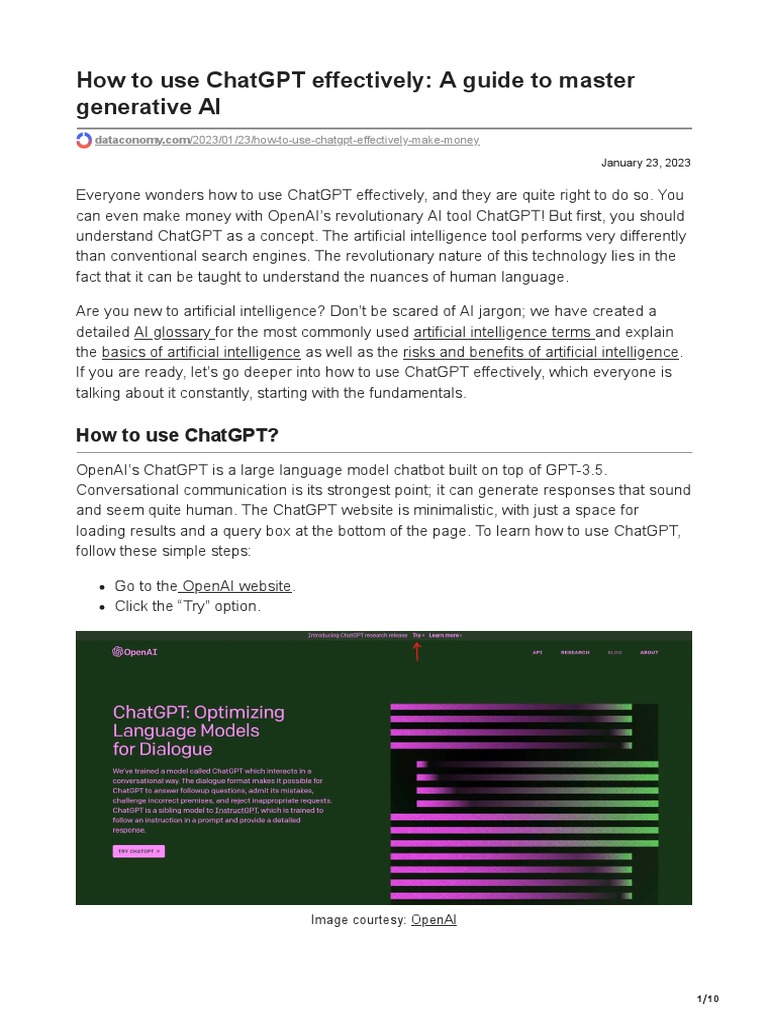 How To Use ChatGPT Effectively A Guide To Master Generative AI | PDF ...