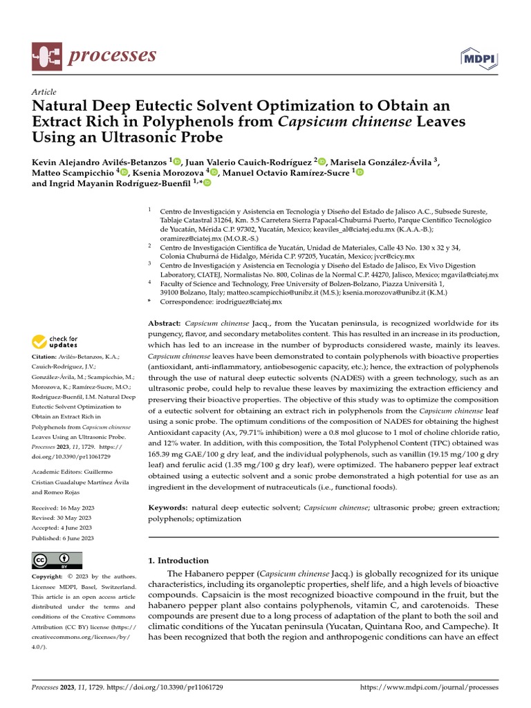 Natural Deep Eutectic Solvent Optimization | PDF | Polyphenol | High ...