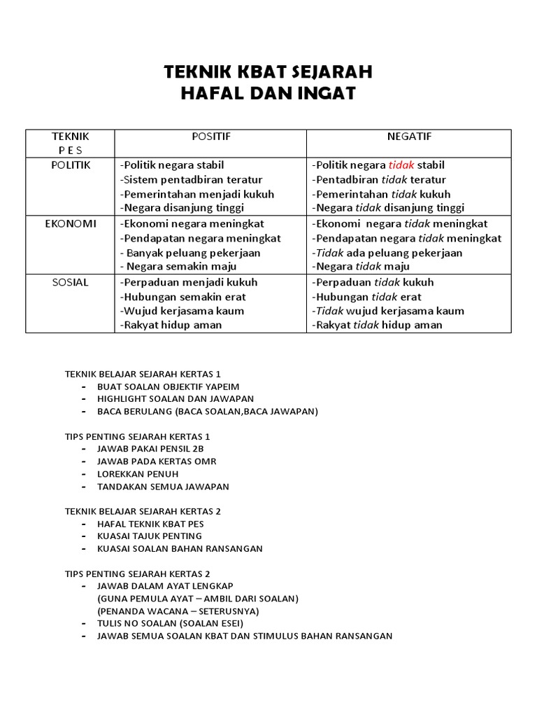 Nota Nak Lulus Sejarah SPM 2022 | PDF