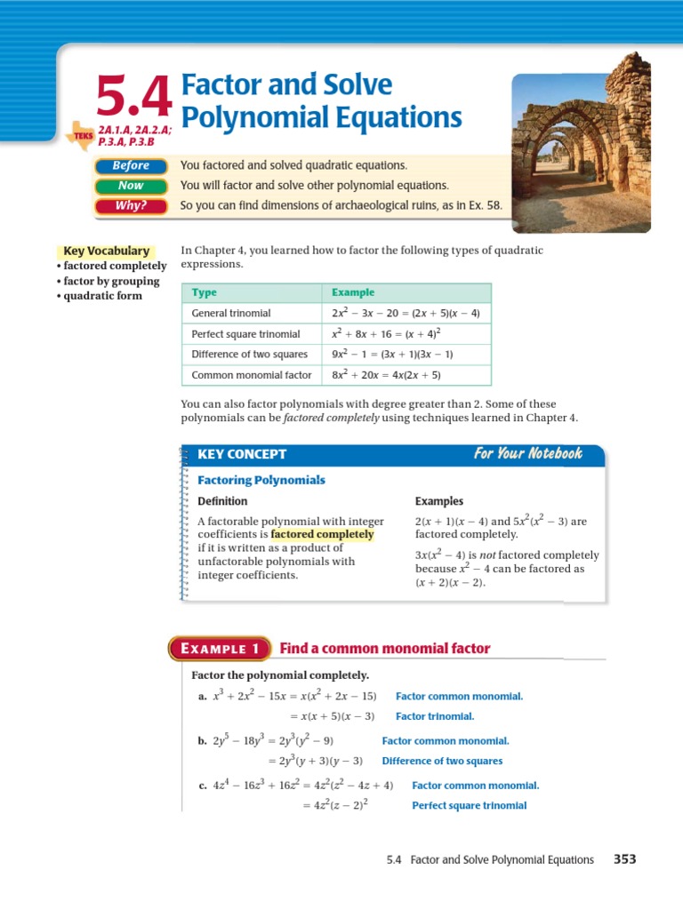 Factor and Solve Polynomial Equations: Before Now Why? | PDF | Factorization | Polynomial