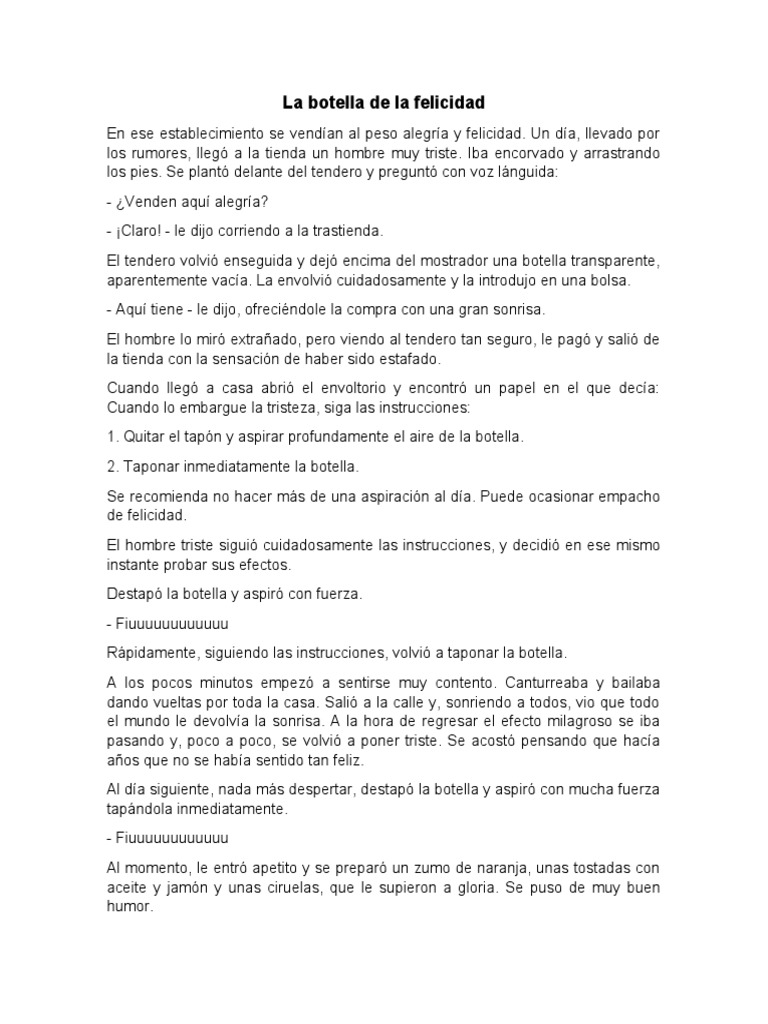 La Botella de La Felicidad (Cuento para Niños) | PDF | Felicidad