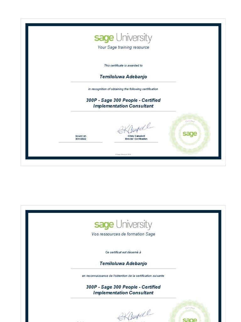 Sage 300 People Certification Awarded | PDF