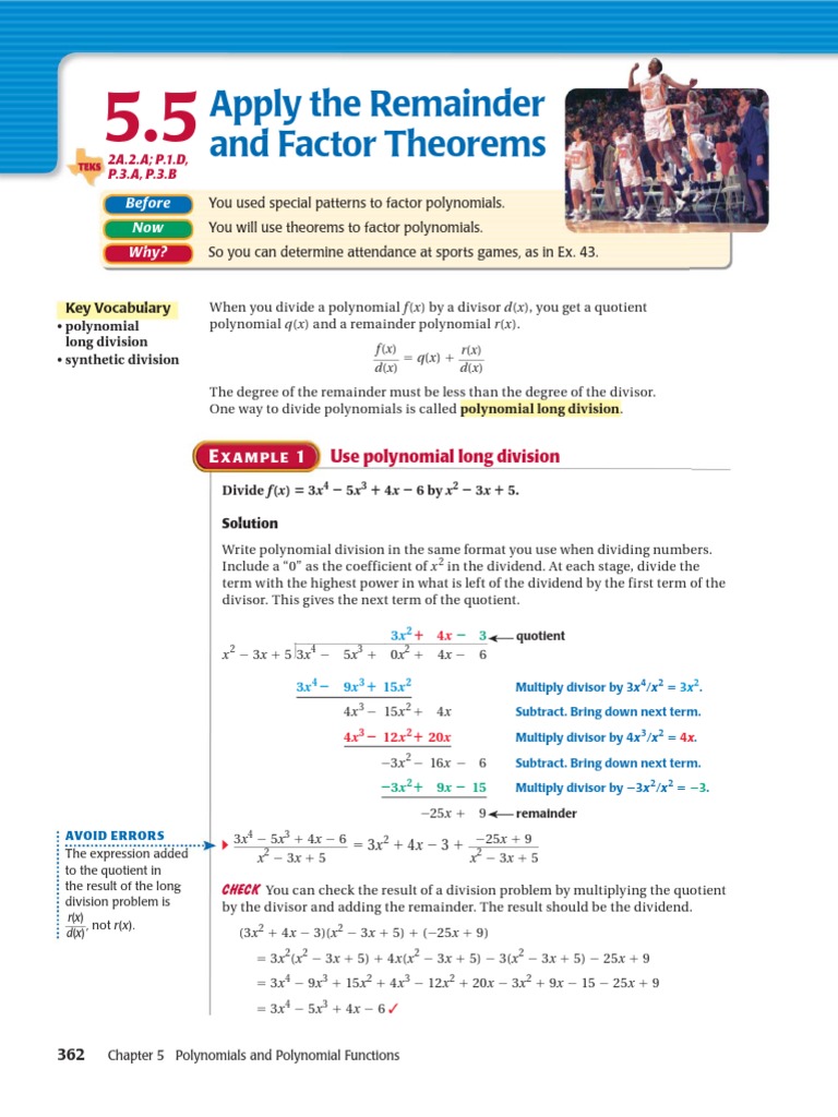 Apply The Remainder and Factor Theorems: Before Now Why? | PDF ...