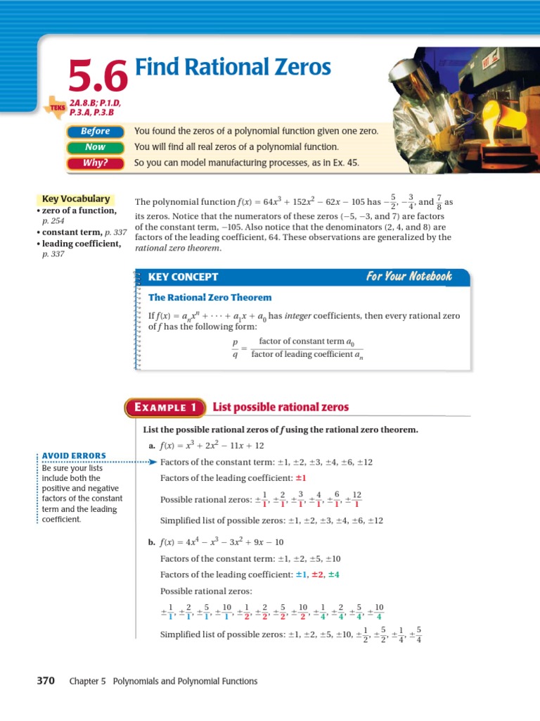 Find Rational Zeros For Your Notebook Pdf Factorization Zero Of
