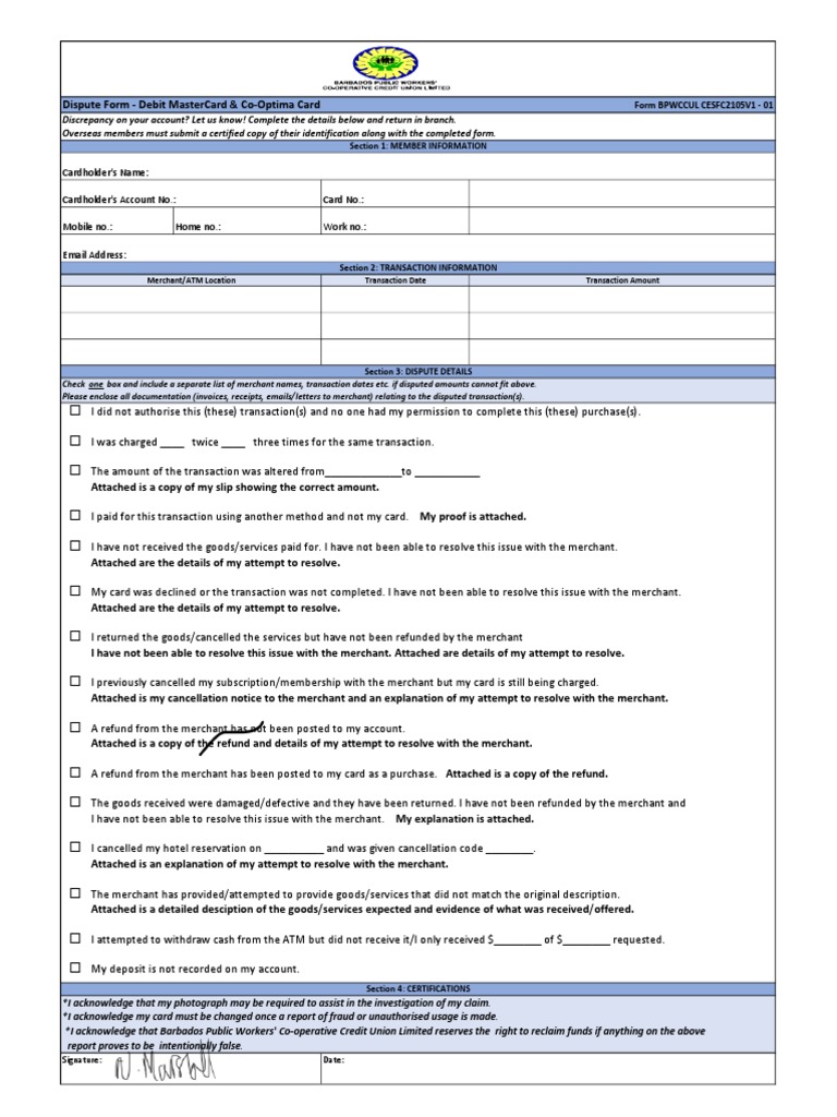 Member Dispute Form | PDF