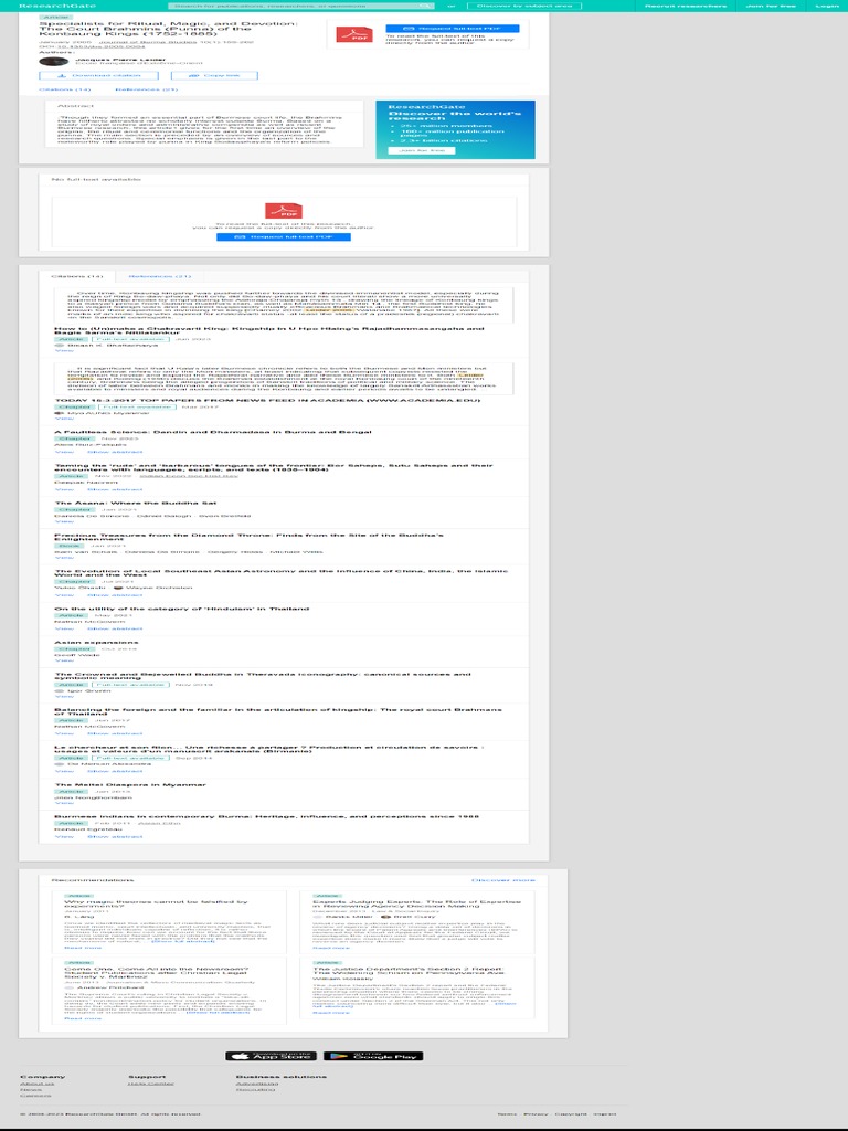 The Court Brahmins Punna of The Konbaung Kings 1752 1885 Request PDF | PDF