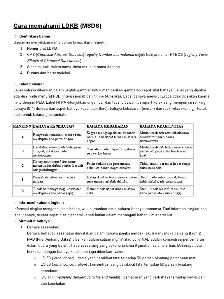 Memahami LDKB dan MSDS Bahan Kimia | PDF