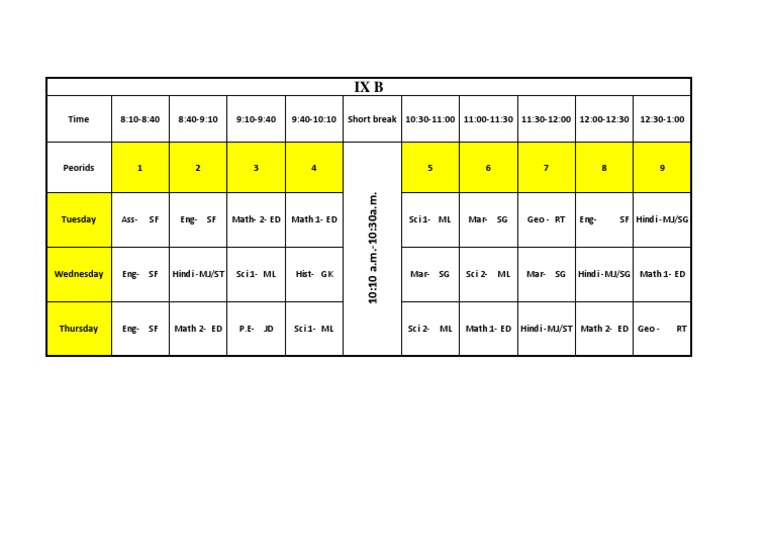 Timetable STD 9 B | PDF