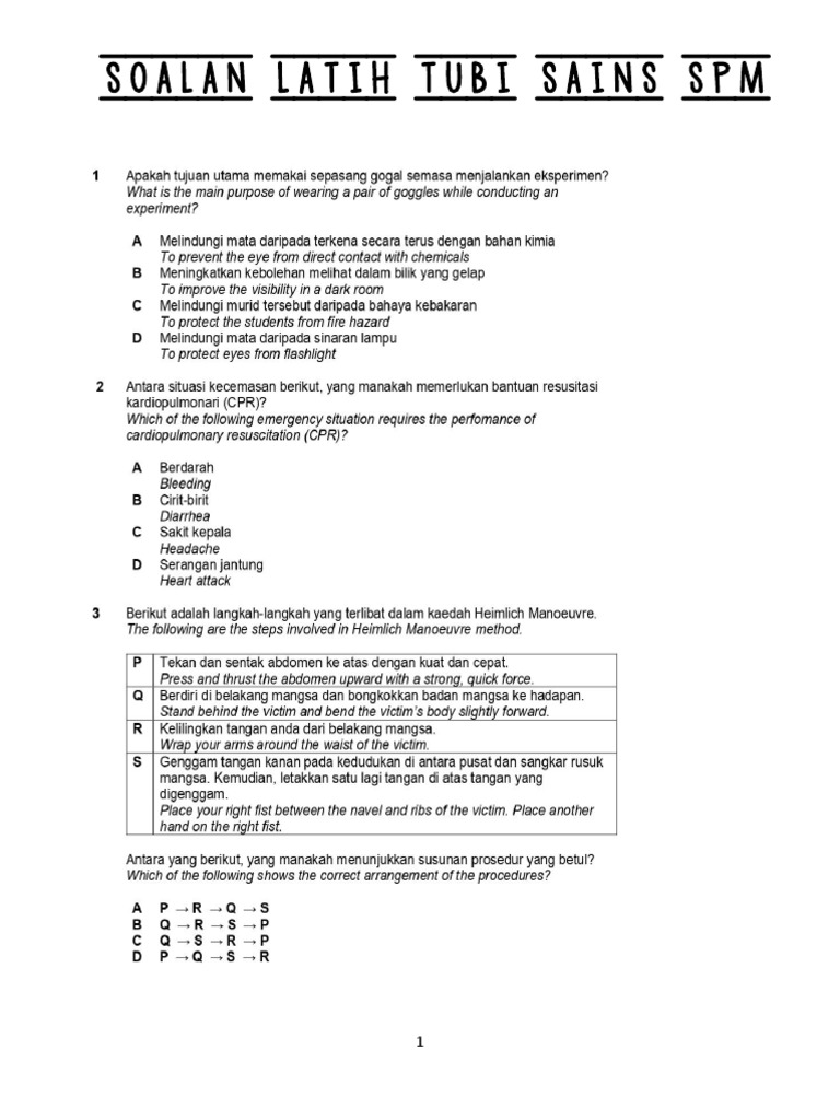 Soalan Latihan Sains SPM | PDF | Sains & Matematika