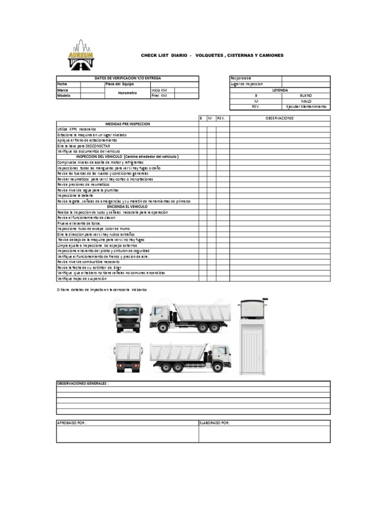 Check list diario Volquete | PDF