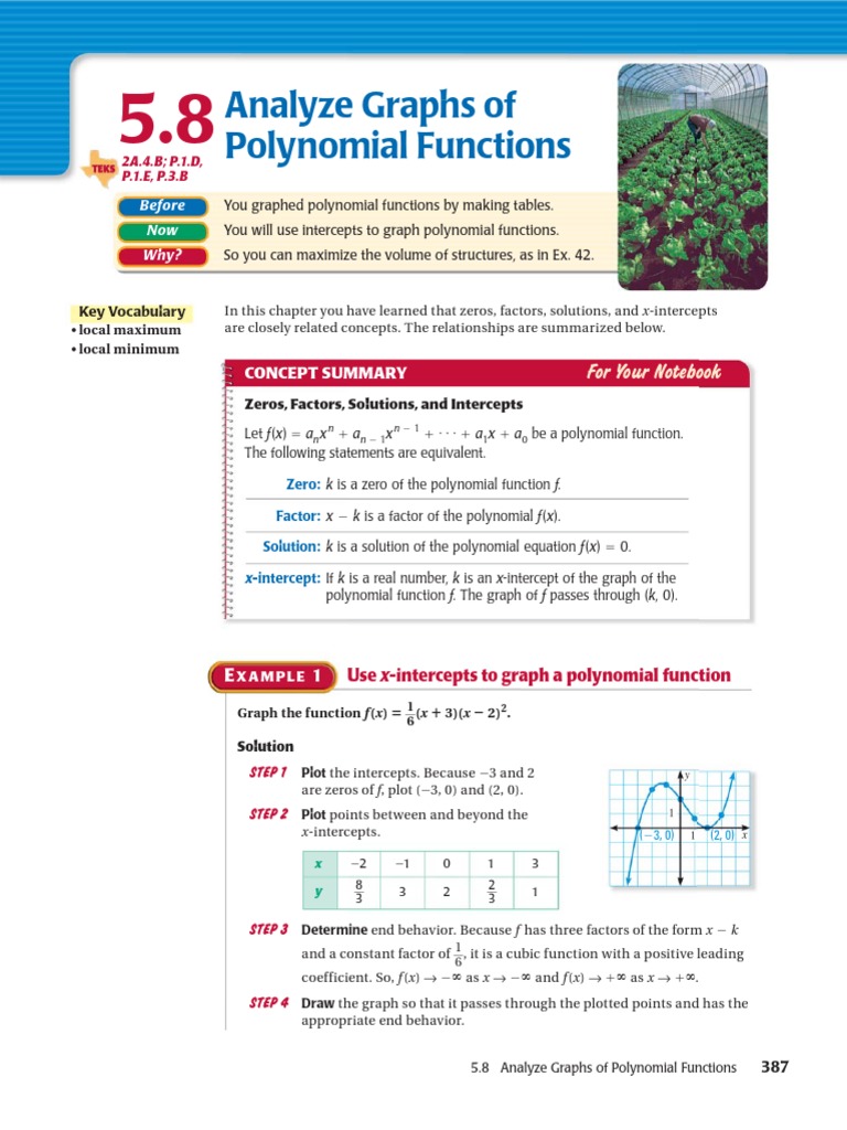 Analyze Graphs of Polynomial Functions: For Your Notebook | PDF | Zero ...
