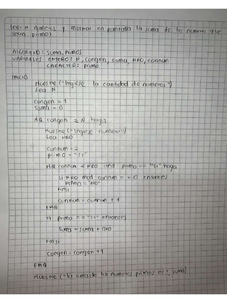 Algoritmo de Número Primo Clase 07-04 | PDF