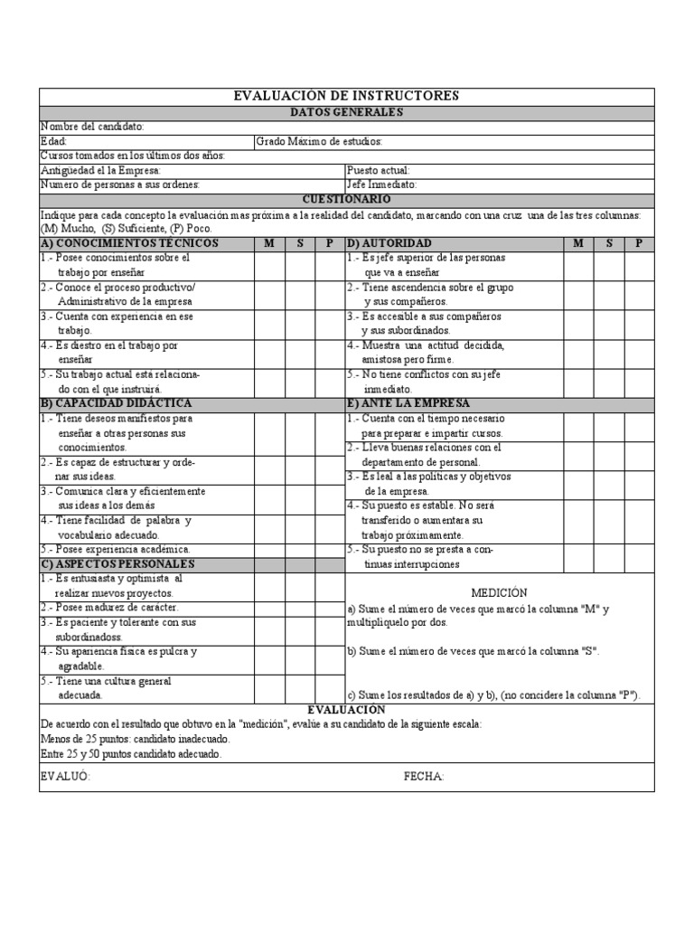 Evaluacion de Instructores | PDF | Evaluación | Business