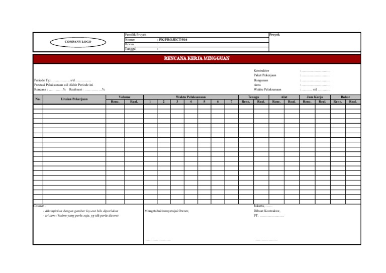 (Bizform) Formulir Rencana Kerja Mingguan Proyek | PDF