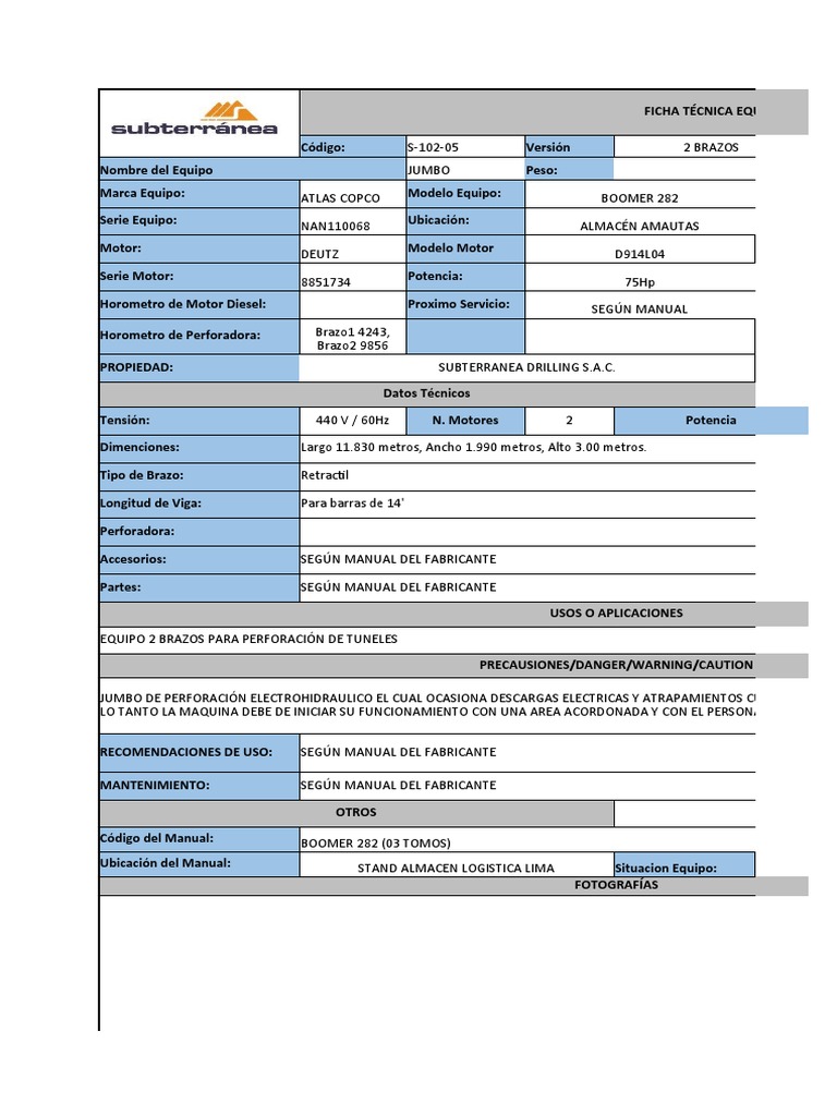 6 Jumbo Atlas Copco-Boomer 282 - CODIGO S-102-05 | PDF | Bienes ...