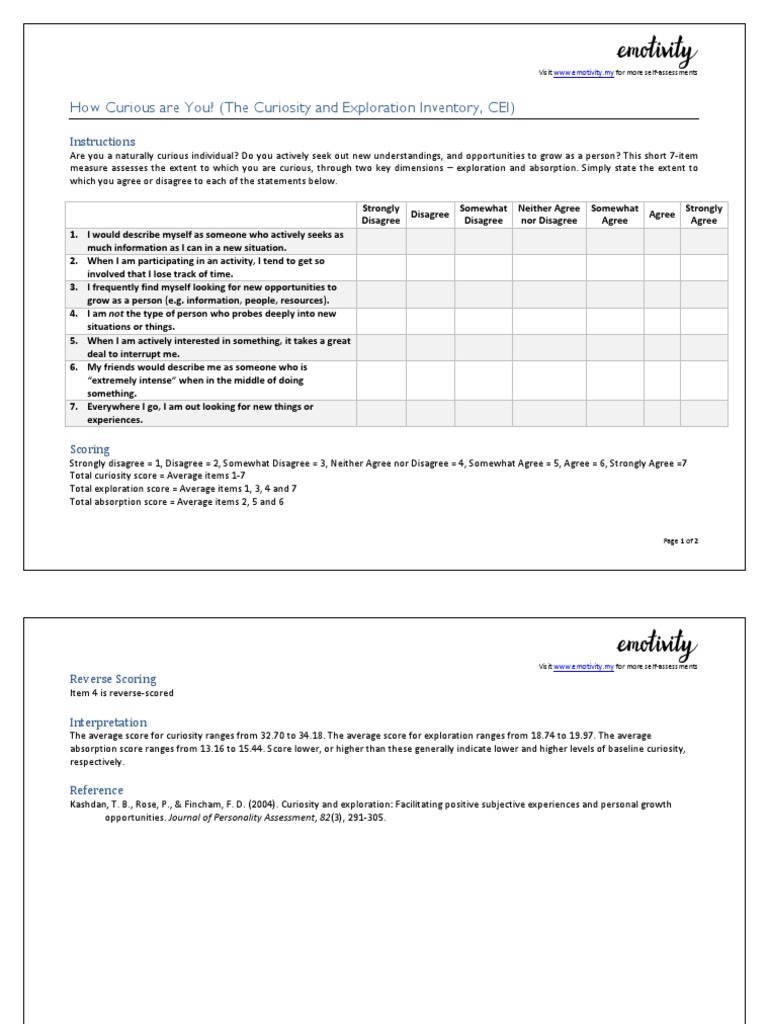 How Curious Are You The Curiosity and Exploration Inventory CEI | PDF ...