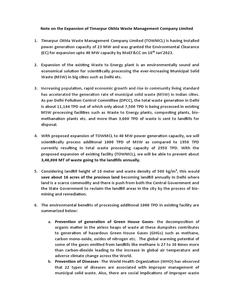 Note - Expansion of TOWMCL | PDF | Waste | Municipal Solid Waste