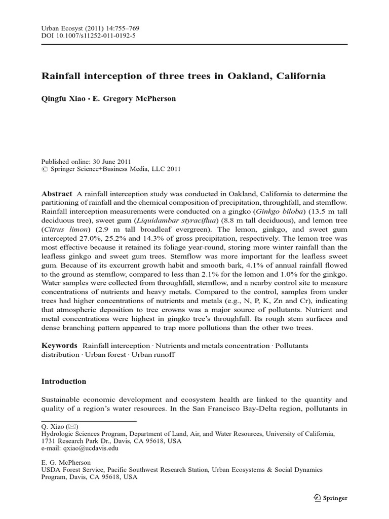 9. Rainfall interception of three trees in Oakland, California | PDF ...