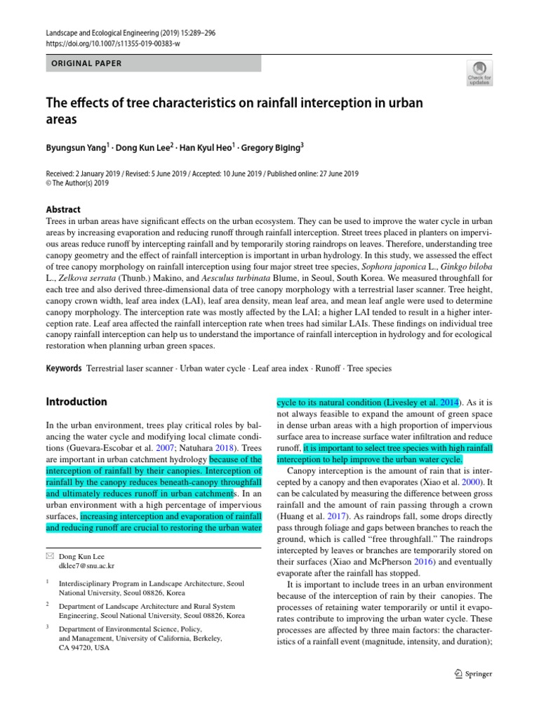The Efects of Tree Characteristics On Rainfall Interception in Urban ...