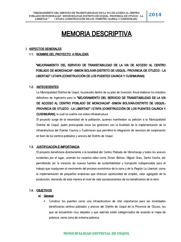 Memoria Descriptiva | Descargar gratis PDF | Precipitación | Clima