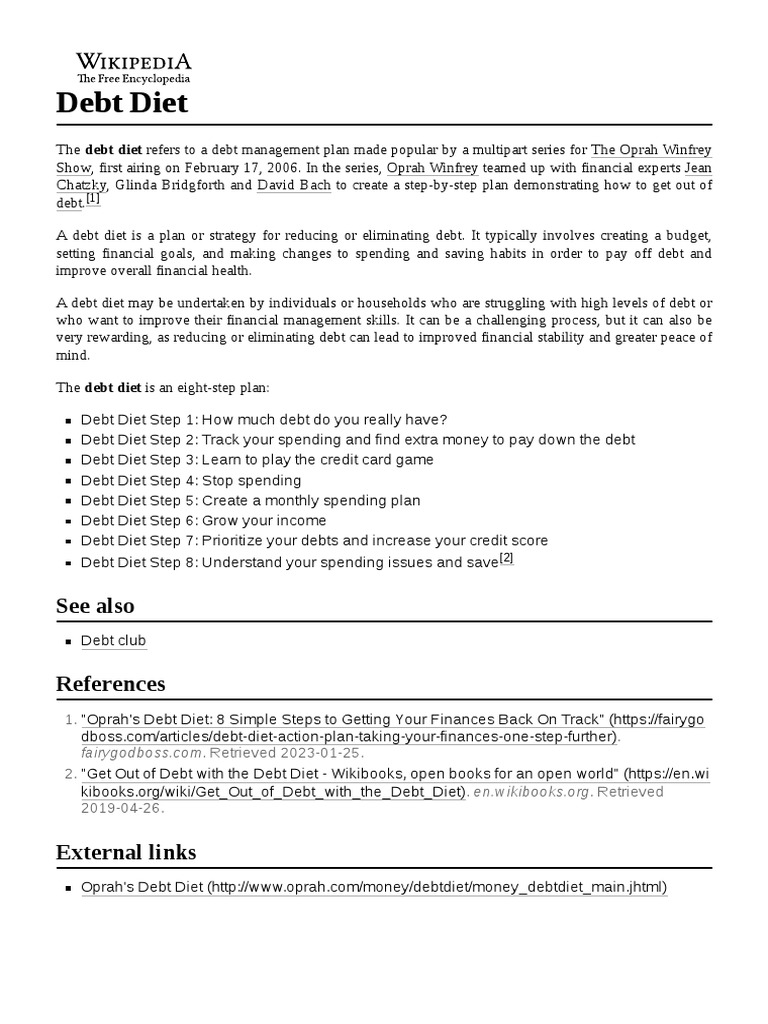Oprah's 8-Step Debt Diet Plan | PDF