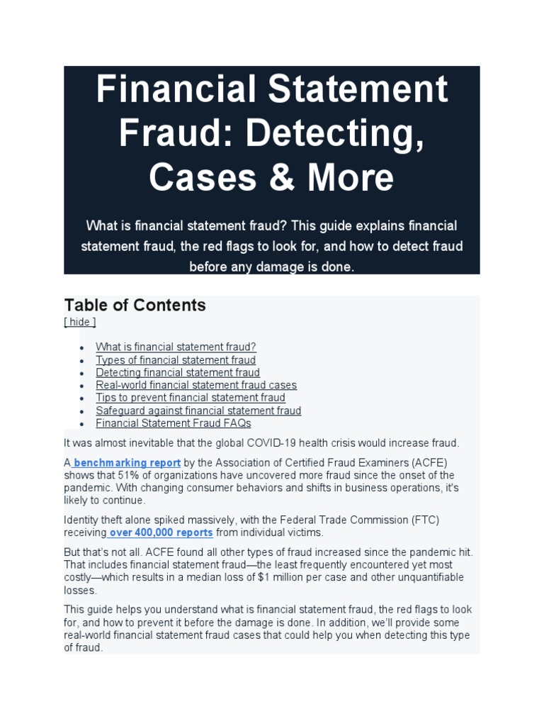 Financial Statements Fraud Cases And Theory Download Free Pdf Sarbanes Oxley Act Accounting