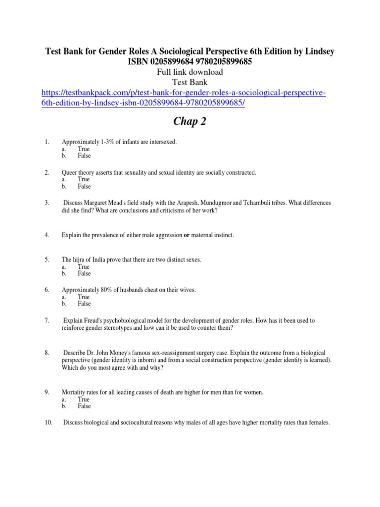 Gender Roles A Sociological Perspective 6th Edition by Lindsey ISBN ...