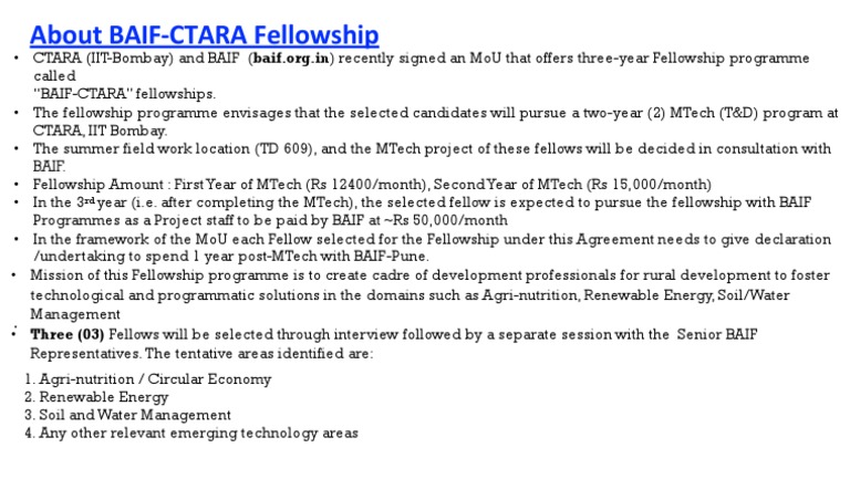 BAIF TAP Fellowship at CTARA 2023 | PDF