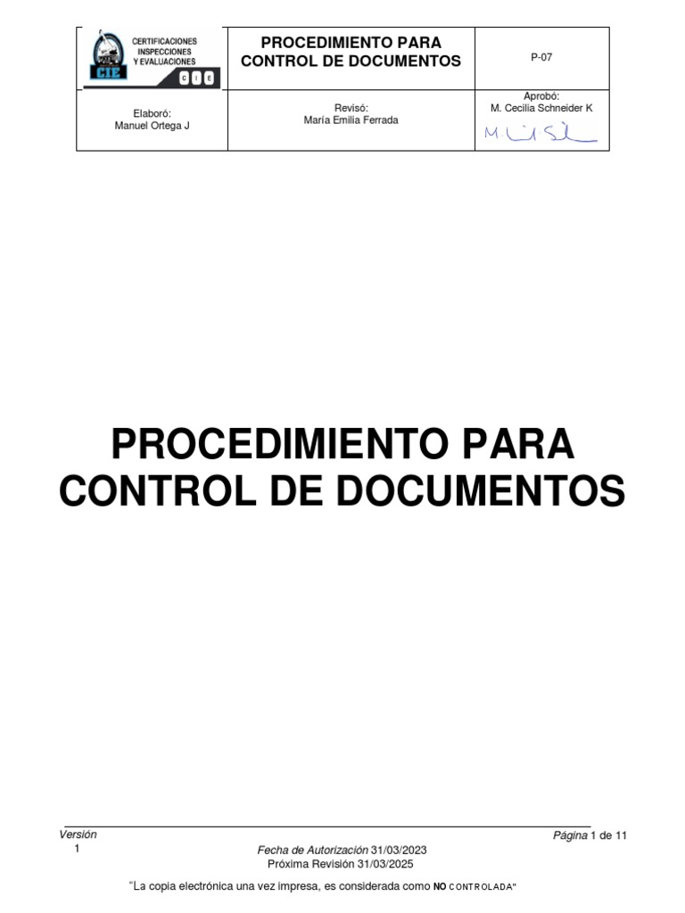 P-07 V.1-Control de Documentos | PDF