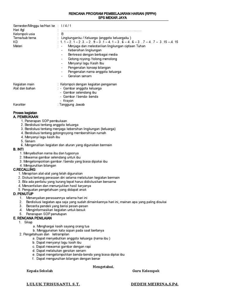 RPPH 2 Tema Lingkunganku Usia 5-6 Tahun Semester I | PDF