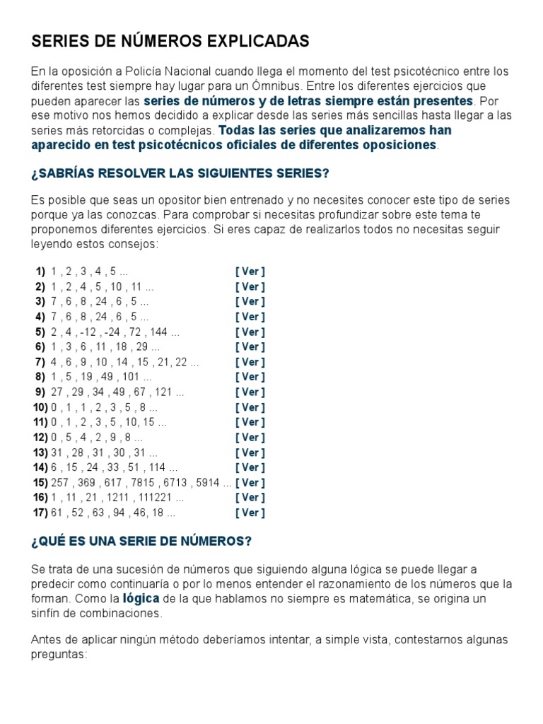 TEST PSICOTÉCNICOS - Series de Números Explicadas | PDF | Número primo ...
