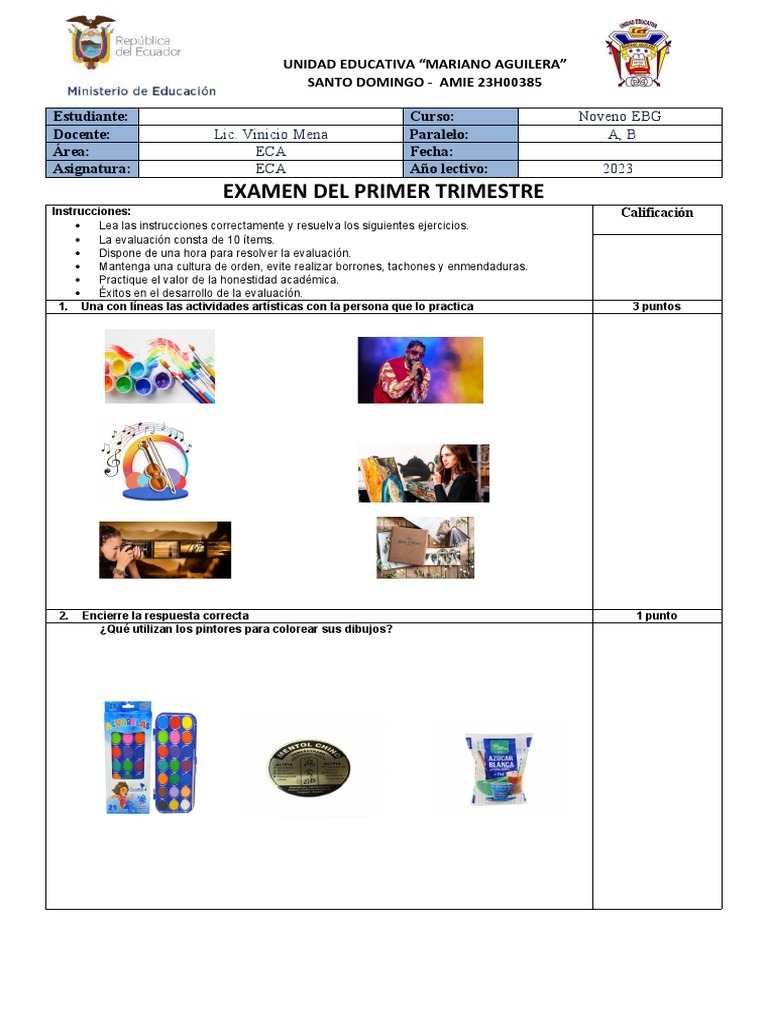 9 A Eca Nee Examen Del Primer Trimestre Uema 2023 | PDF | Arte