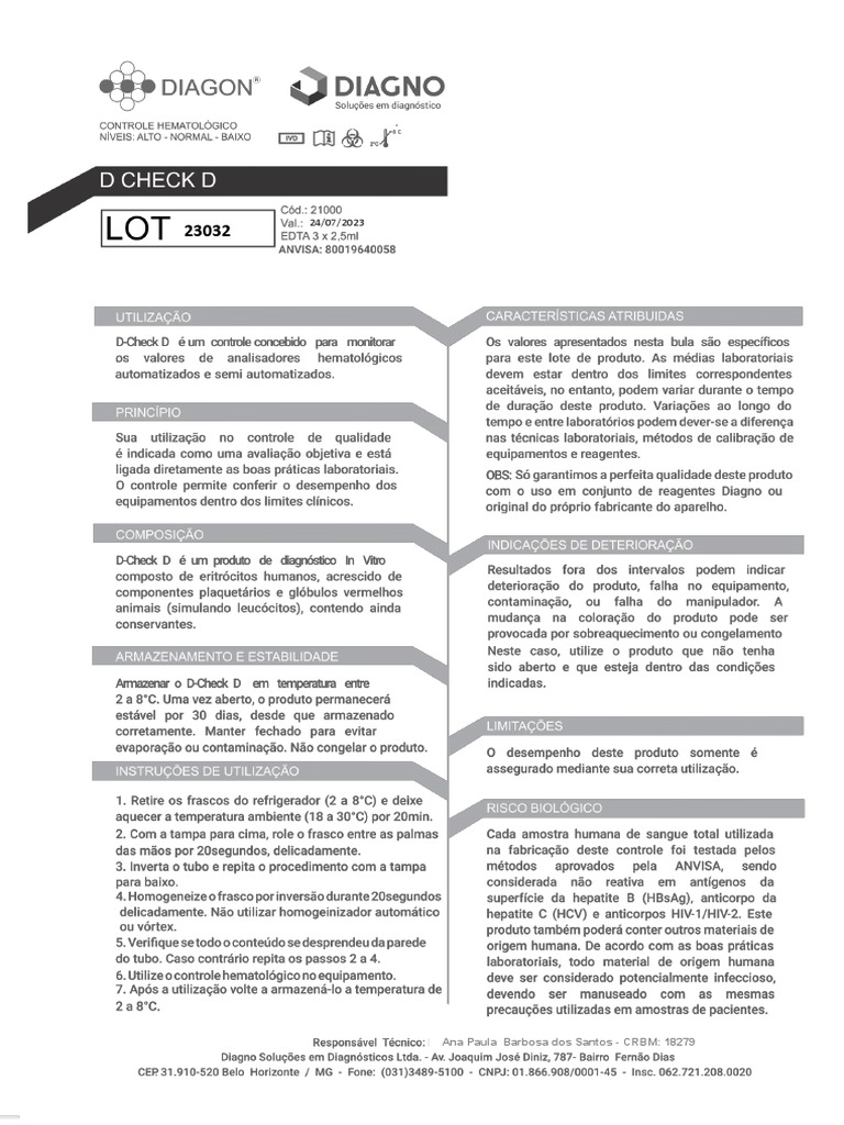 D Check D 21000 | PDF | Hematology | Blood