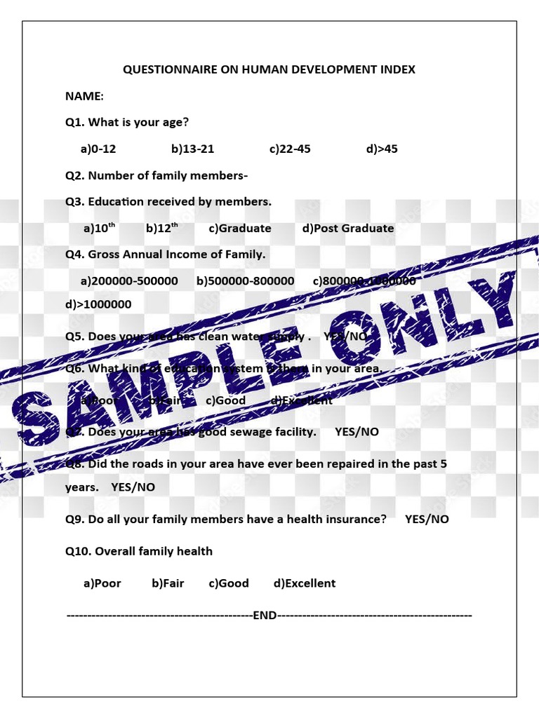 Questionnaire On Human Development Index | PDF