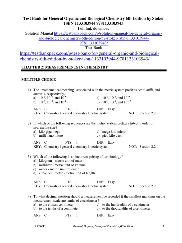 General Organic and Biological Chemistry 6th Edition by Stoker ISBN ...