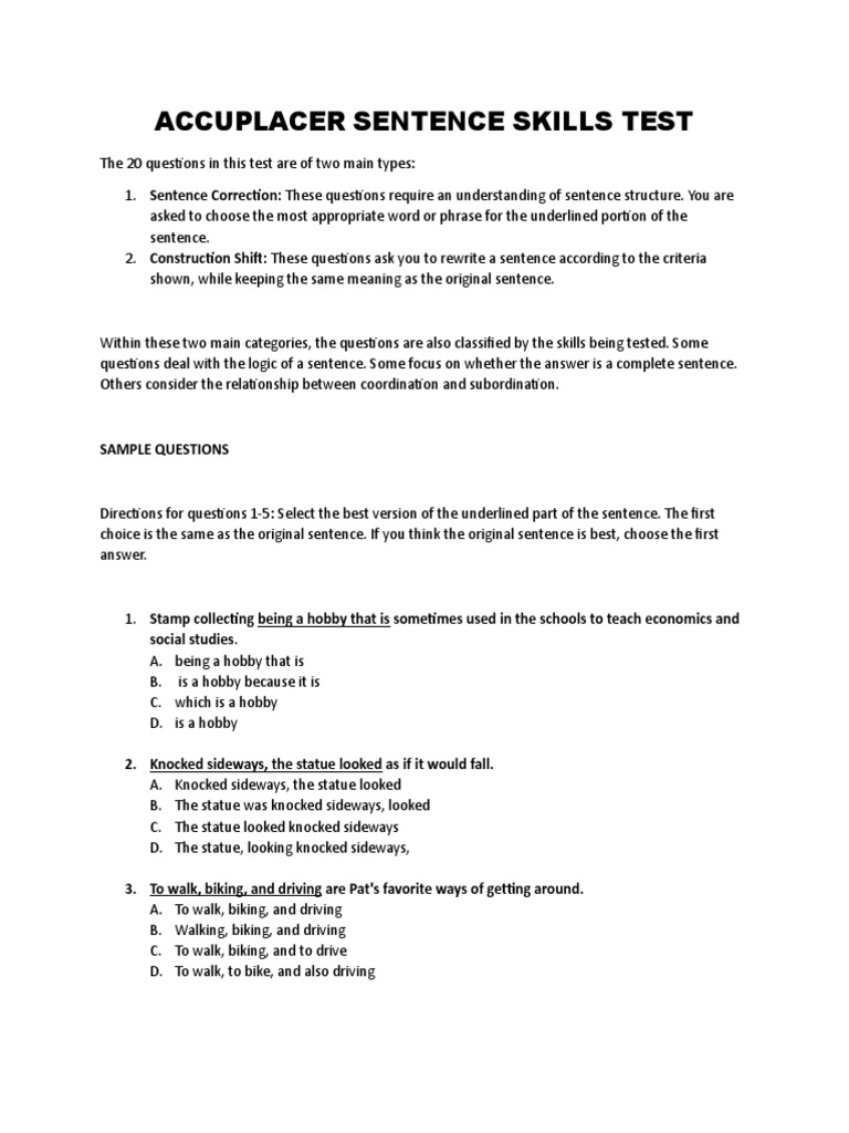 ACCUPLACER Sentence Skills Prep | PDF | Sentence (Linguistics) | Cognition