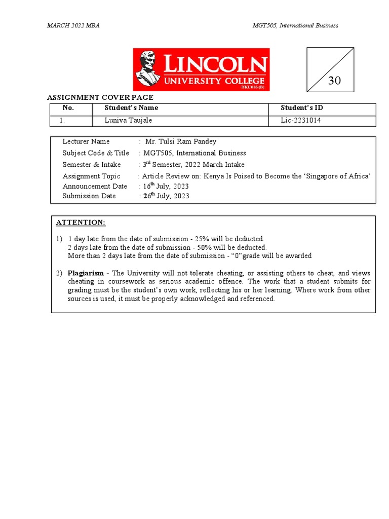 IB Assignment | PDF | Kenya | Africa