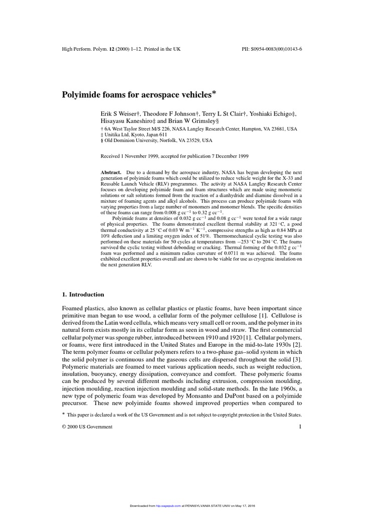 Polyimide Foams For Aerospace Vehicles | PDF | Thermal Insulation | Foam